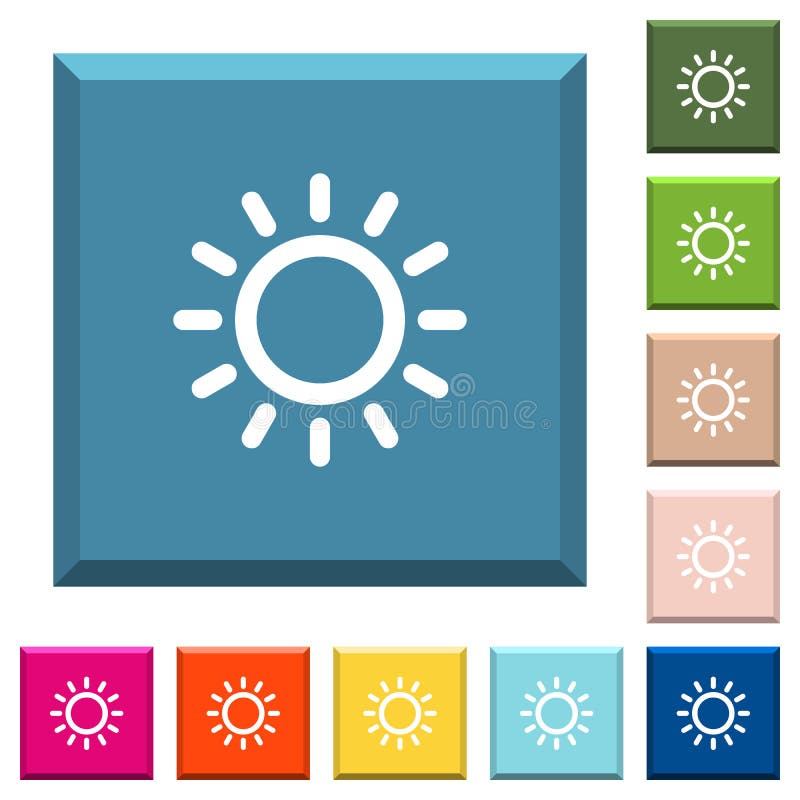 Brightness Control White Icons on Edged Square Buttons Stock Vector ...