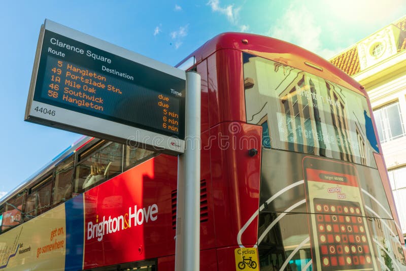 Brighton, England-1 October,2018: Bus Stop with Digital Data Boa ...