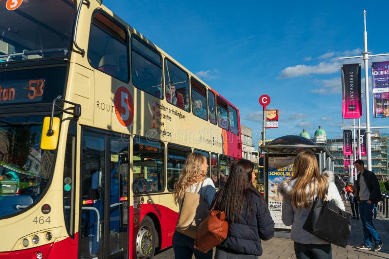 Brighton, England-1 October,2018: Bus Stop with Digital Data Board ...