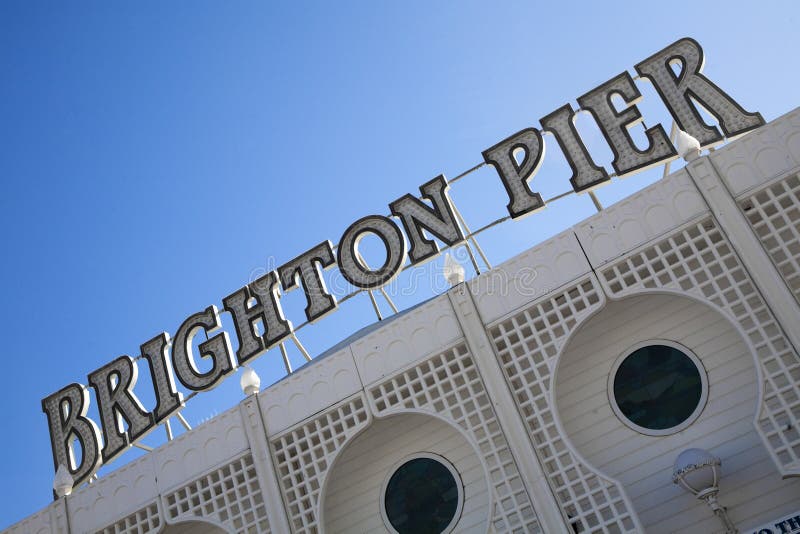 Brighton Sign on Brighton Pier Stock Photo - Image of blue, victorian ...