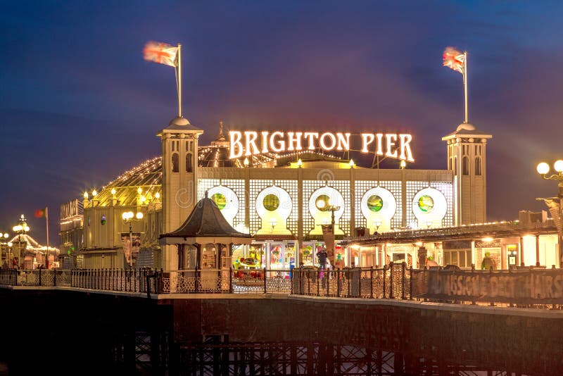 Brighton Pier at Night, Sussex, England, UK Editorial Image - Image of ...