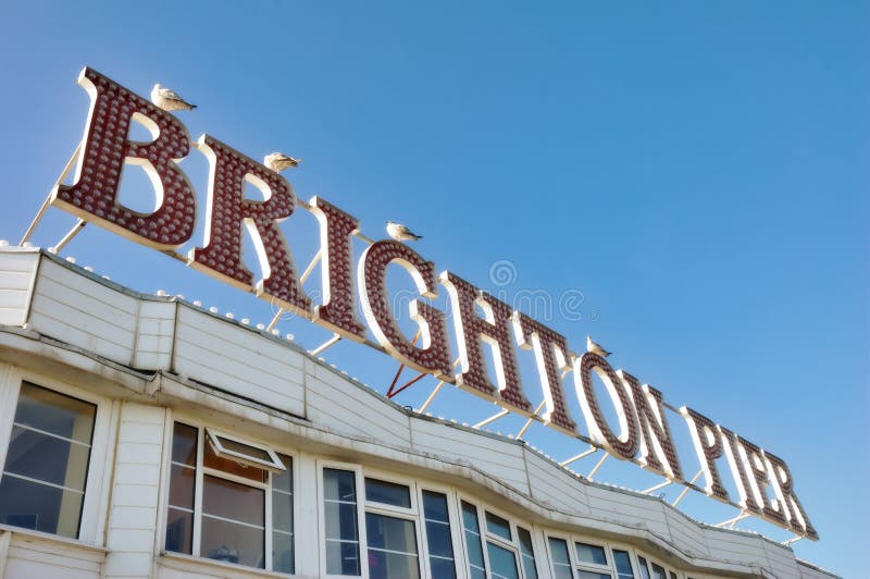 Brighton Sign on Brighton Pier Stock Photo - Image of blue, victorian ...