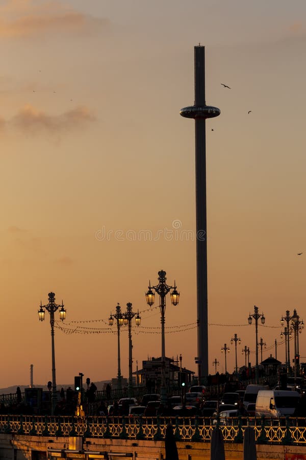 Brighton streets at sunset editorial stock photo. Image of i360 - 172488123