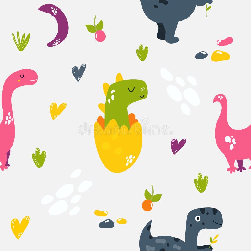 Brigt Seamless Pattern with Cute Dinos Stock Vector - Illustration of ...