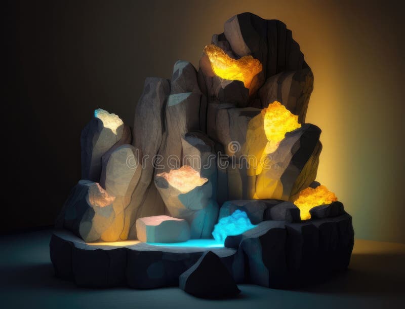 Brilliant Array of Lights Cascading Onto a Glowing Rock. Podium, Empty ...