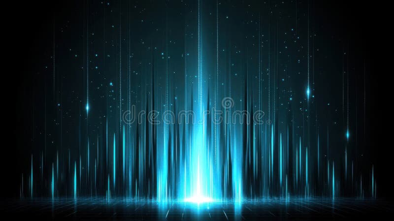 Brilliant Blue Beams Illuminate a Dark Grid, with Digital Backdrop ...