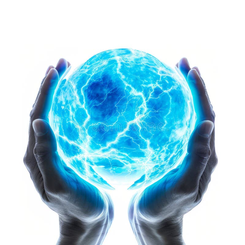 Brilliant Blue Energy Orb Held in the Hands of an Wizard, Glowing ...