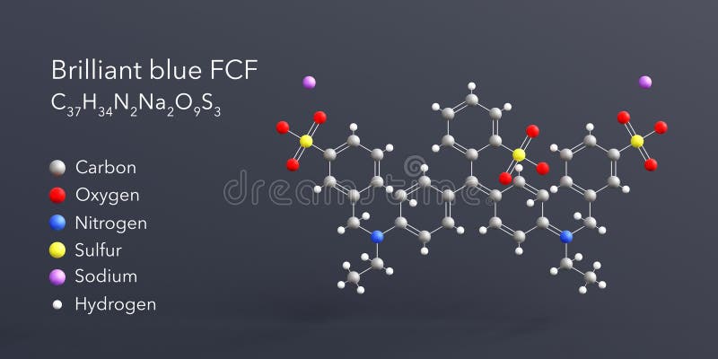 Brilliant Blue Fcf Molecule 3d Rendering, Flat Molecular Structure with ...