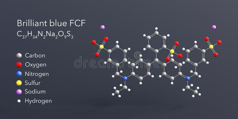 Brilliant Blue Fcf Molecule 3d Rendering, Flat Molecular Structure with ...
