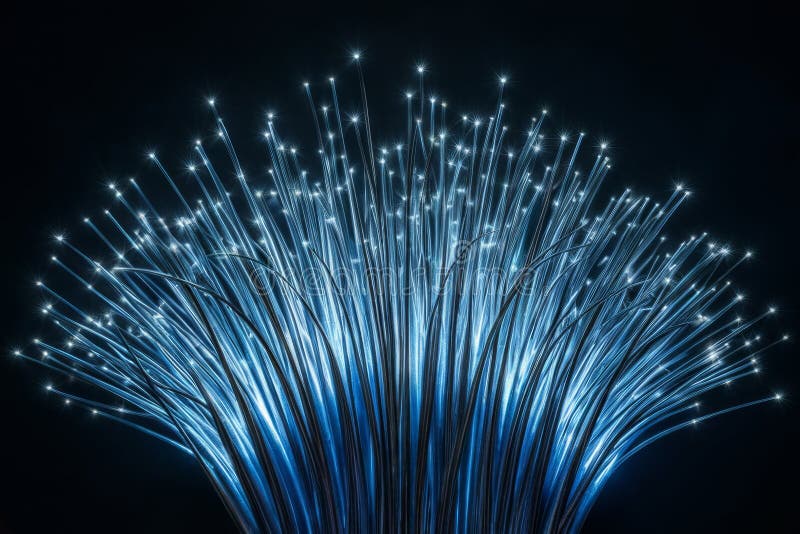 Brilliant Blue Fiber Optic Cables Illuminating the Dark Background in a ...
