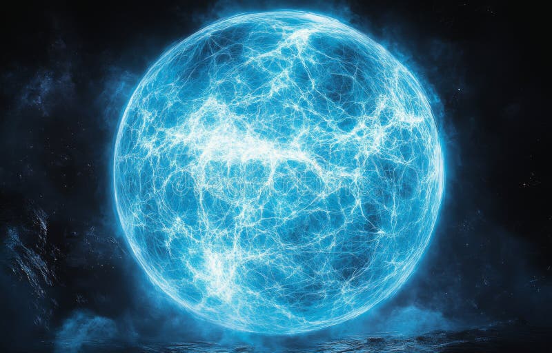 A Brilliant Blue Orb Features a Intricate Network of Digital Lines and ...