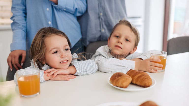 Brilliant Bright Siblings Smiling during Breakfast Stock Image - Image ...