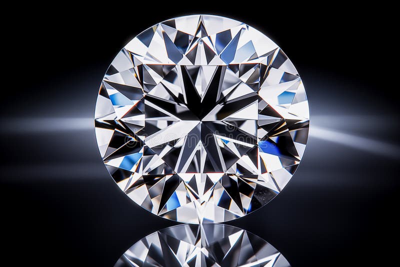 Brilliant Diamond Displaying Light Refraction on a Glossy Surface Stock ...