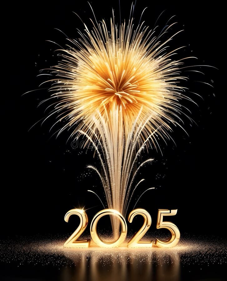 A Brilliant Golden Firework Exploding Against a Black Background As a ...