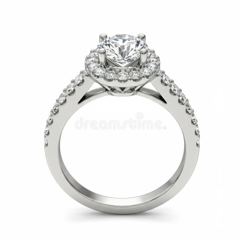 Brilliant Halo Diamond Engagement Ring with Pav? Setting Stock ...