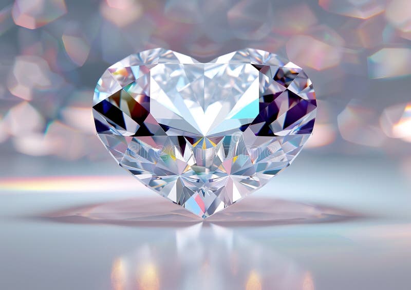 Brilliant Heart-Shaped Diamond with Sparkling Facets on Reflective ...