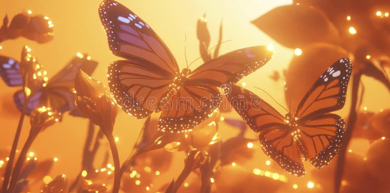 Brilliant Light Brings Forth Golden Monarch Butterflies Stock Photo ...