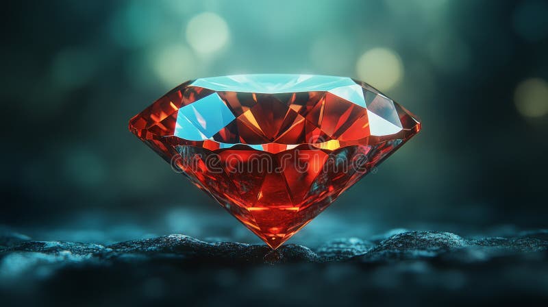 Brilliant Red Diamond Gemstone on Textured Surface with Blue Bokeh ...