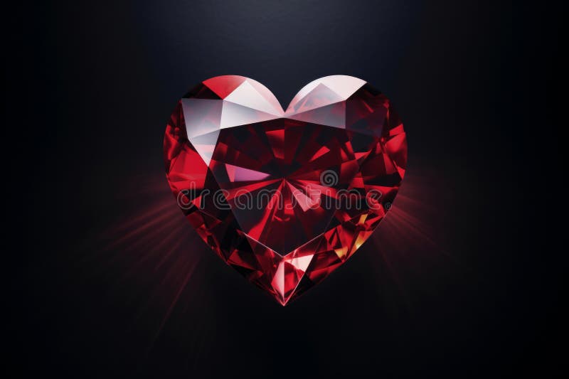 A Brilliant Ruby Red Gemstone Cut in a Perfect Heart Shape with Rays of ...