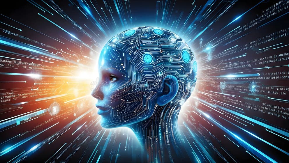 Advanced AI Digital Matrix with Data Streams Stock Illustration ...