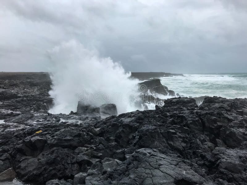 Brimketill Lava Rock Pool in Iceland Huge Wave Hitting Black Basalt ...