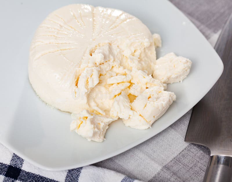 Brined Curd White Cheese on Plate Stock Photo - Image of cookery ...