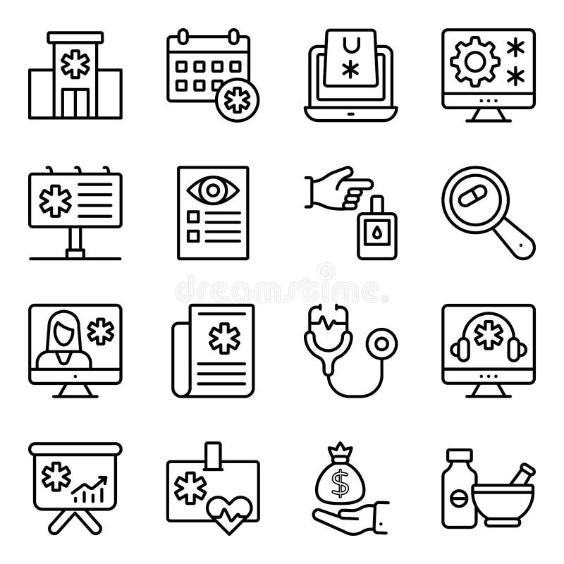 Pack of Medication Linear Icons Stock Vector - Illustration of board ...