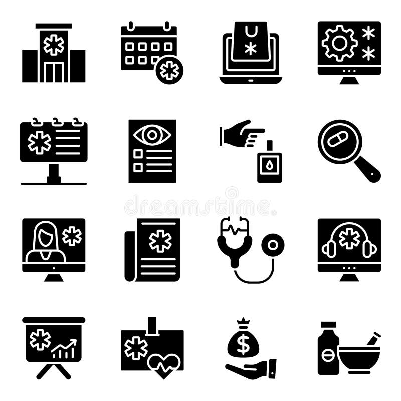 Pack of Medication Solid Icons Stock Vector - Illustration of health ...