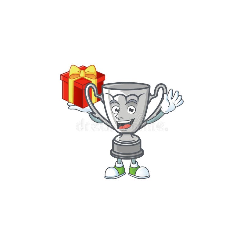 Silver Trophy Cartoon Character Bring the Flags of Various Countries ...