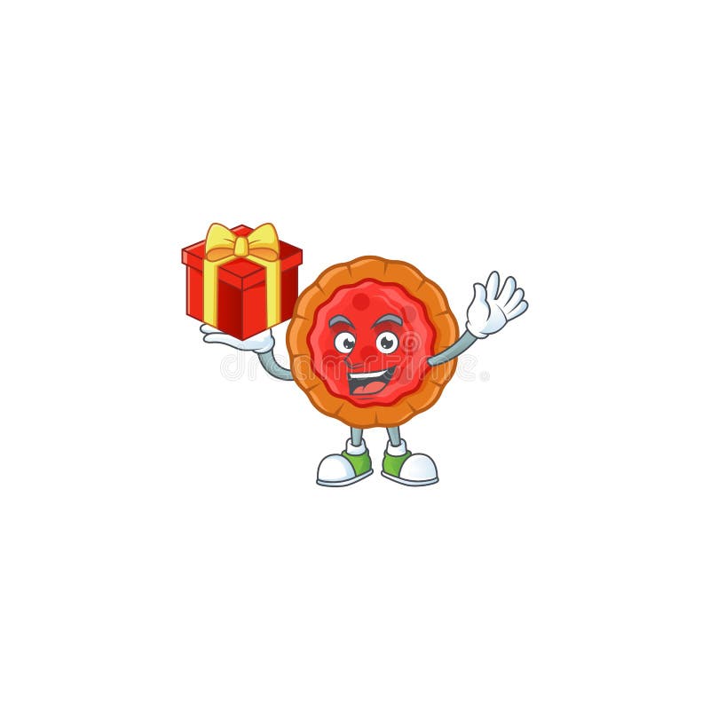 Bring Gift Cherry Pie Cartoon Character with Mascot Stock Vector ...