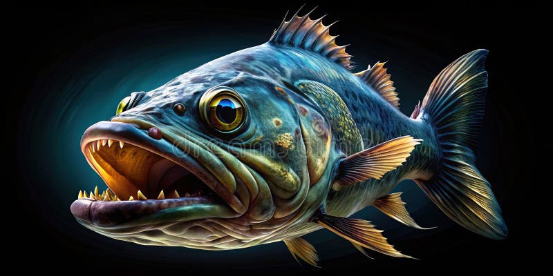 Animated Predatory Fish Double Exposure Loop Black White Alpha Channel ...