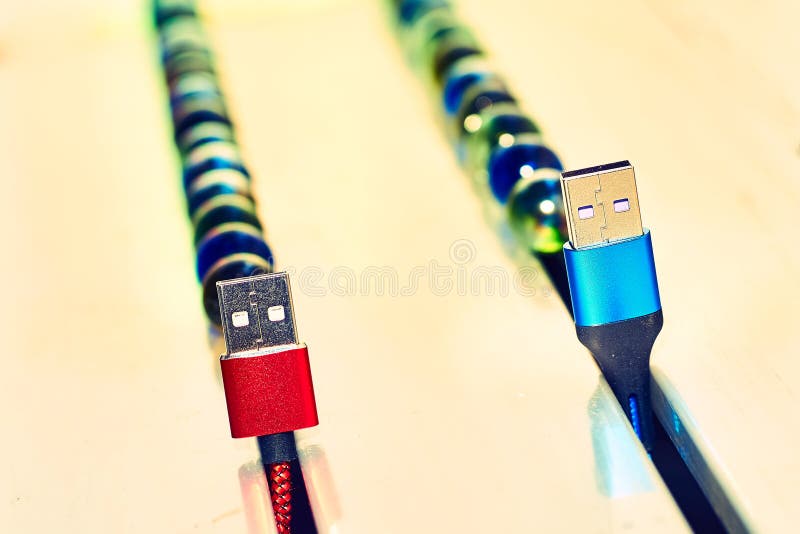 Connect and Chat. Blue and Red Usb Cables and Colored Balloons Stock ...