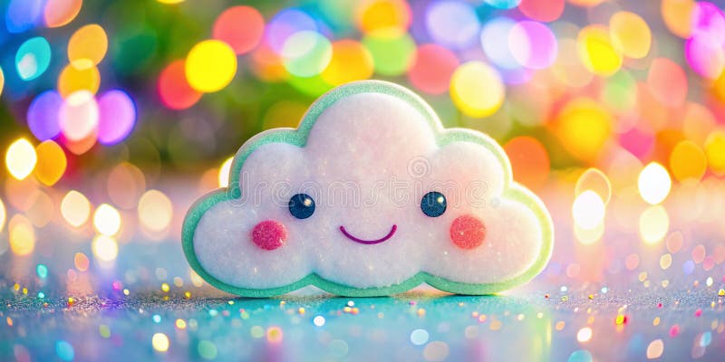 Adorable Smiling Cloud Bokeh Sticker a Cartoon Weather Design for Kids ...