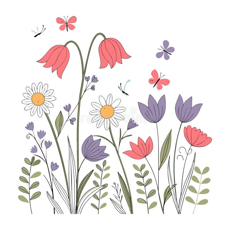 Happy Spring Botanicals: Hand-Drawn Floral Motifs Stock Illustration ...