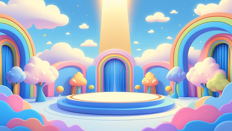 Rainbow Stage Clouds and Trees Illustration Stock Illustration ...