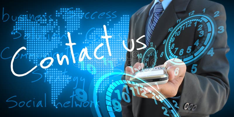 Treten Sie Mit Uns Mit Smartphone Und Der Hand In Verbindung Stockfoto ...