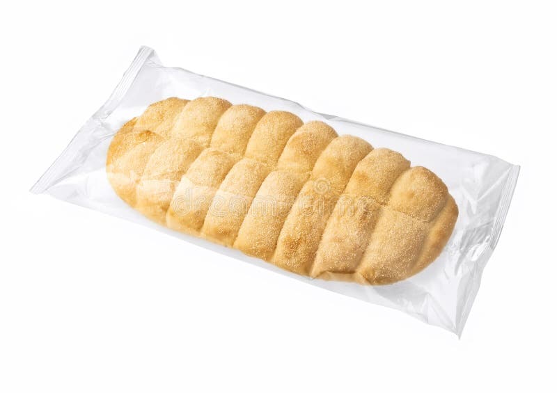 Brioche Bread in Plastic Wrap Isolated on White Stock Photo - Image of ...