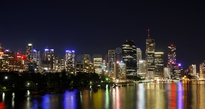 Brisbane by Night Landscape Stock Image - Image of bright, skyscrapers ...