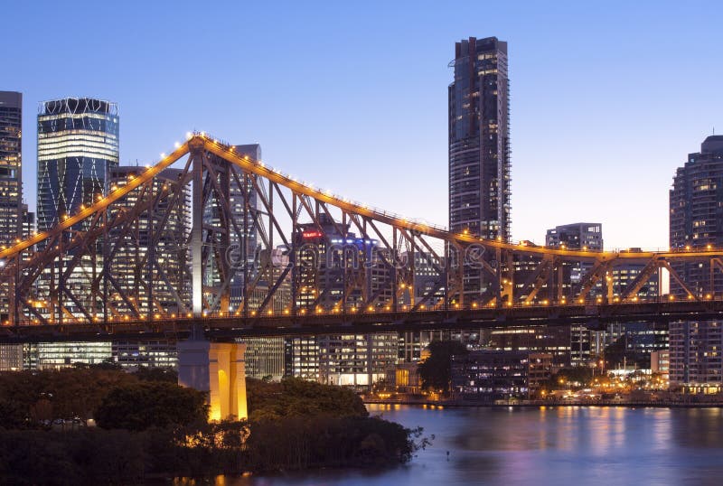 Vibrant Night Time Panorama of Brisbane City with Purple Lights Stock ...