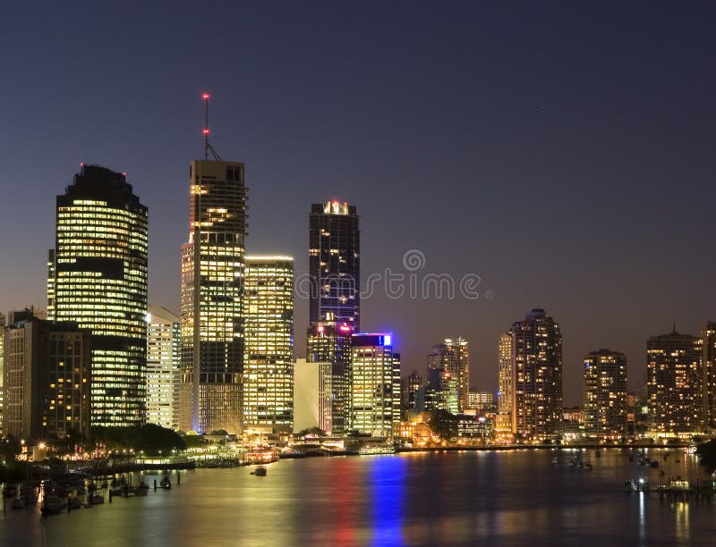Brisbane City Skyline at Night Stock Photo - Image of downtown, night ...