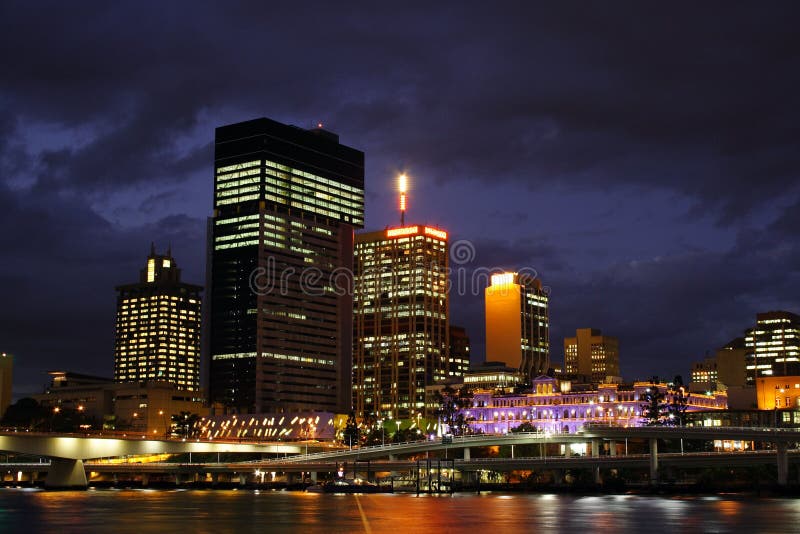 Brisbane City at Night stock photo. Image of skyline - 18250922