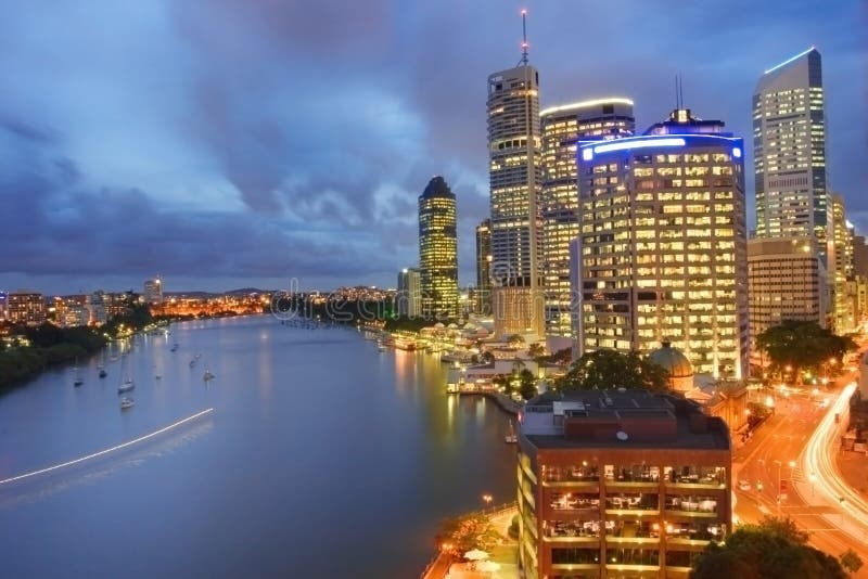 Brisbane city at night stock image. Image of dusk, modern - 3325609