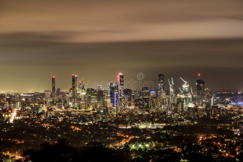 Brisbane City Skyline at Night Stock Image - Image of skyline, night ...
