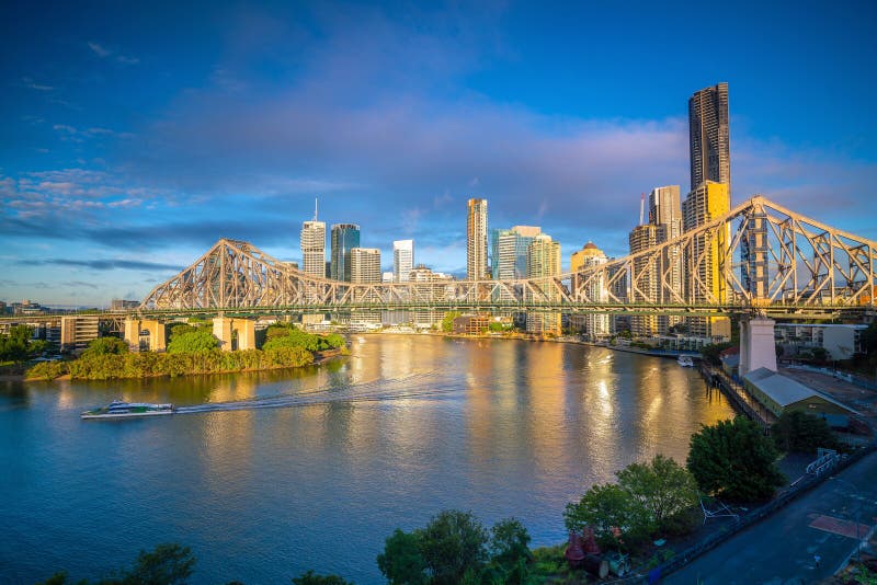 Brisbane City Skyline and Brisbane River Stock Image - Image of high ...