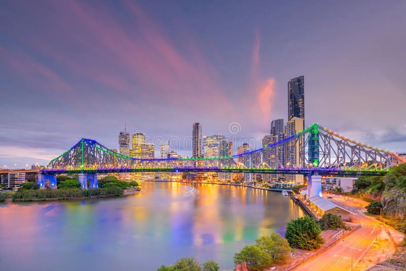 Brisbane City Skyline and Brisbane River at Sunset Stock Image - Image ...