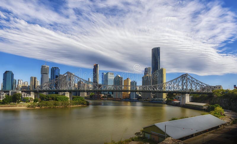 Brisbane City Skyline with Story Bridge Editorial Stock Image - Image ...