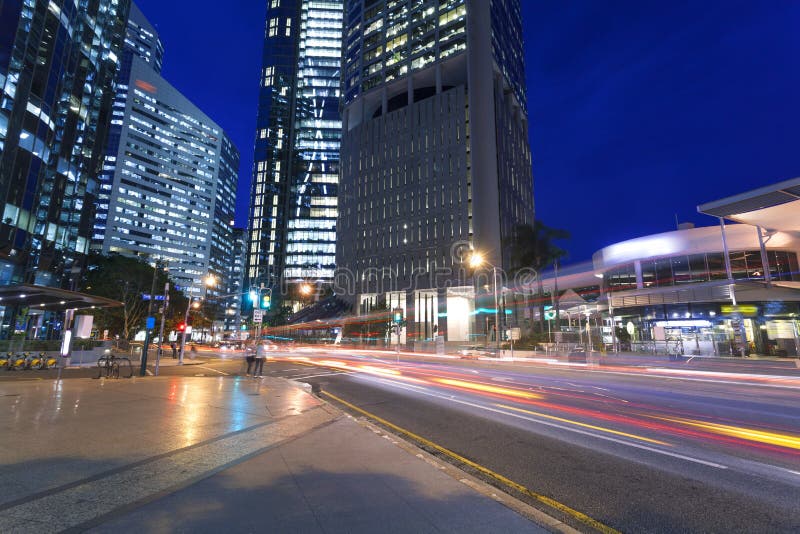 Brisbane Night City Traffic Stock Image - Image of architecture, road ...