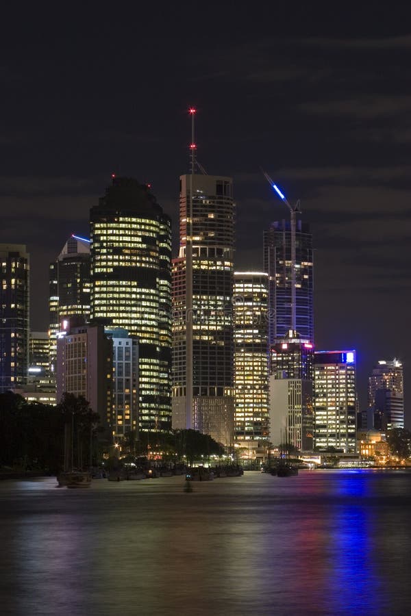 Brisbane by Night Landscape Stock Image - Image of bright, skyscrapers ...