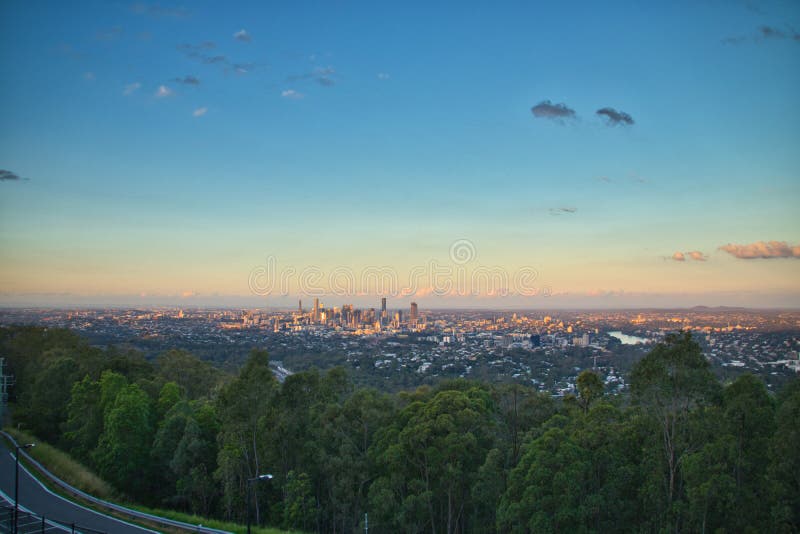 Brisbane Skyline at sunset stock photo. Image of panorama - 205984948