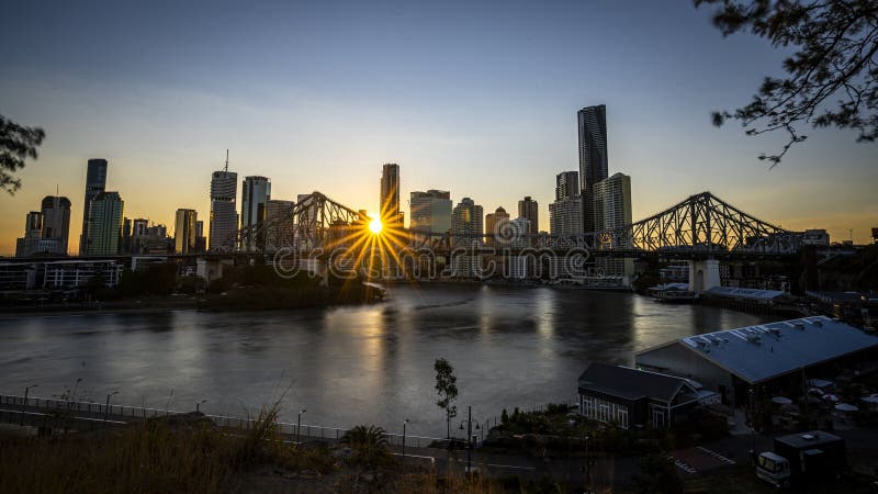 Brisbanes Vibrant Sunset and Nighttime Cityscape Stock Image - Image of ...